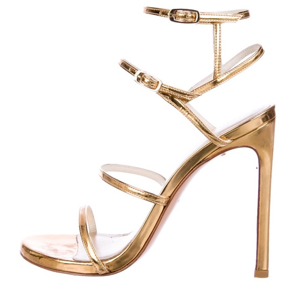 Stuart Weitzman | Shoes | Gold Stuart Weitzman Leather Heeled Sandals ...